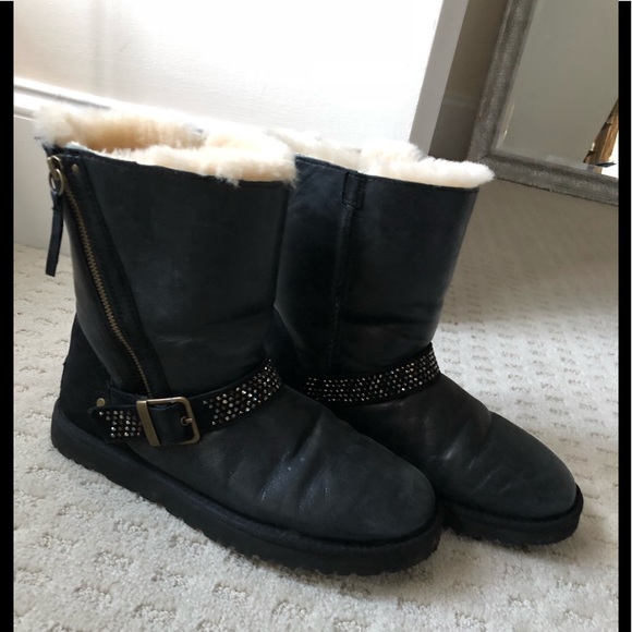 UGG | Shoes | Ugg Black Leather Boots | Poshmark